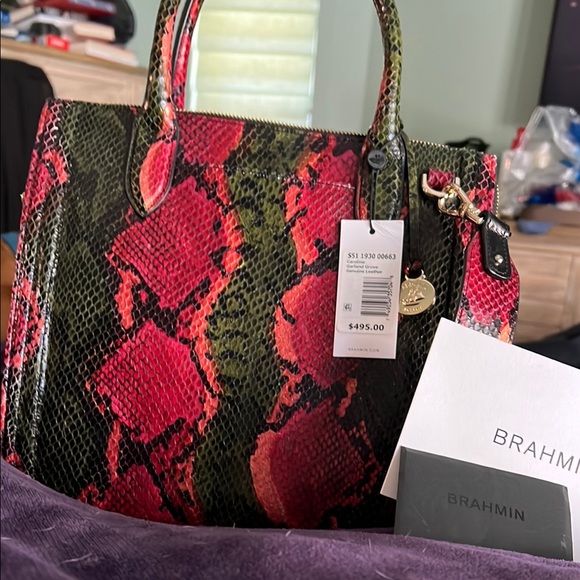 Brahmin | Bags | Nwt Brahmin Red And Green Snake Print Womens Bag ...